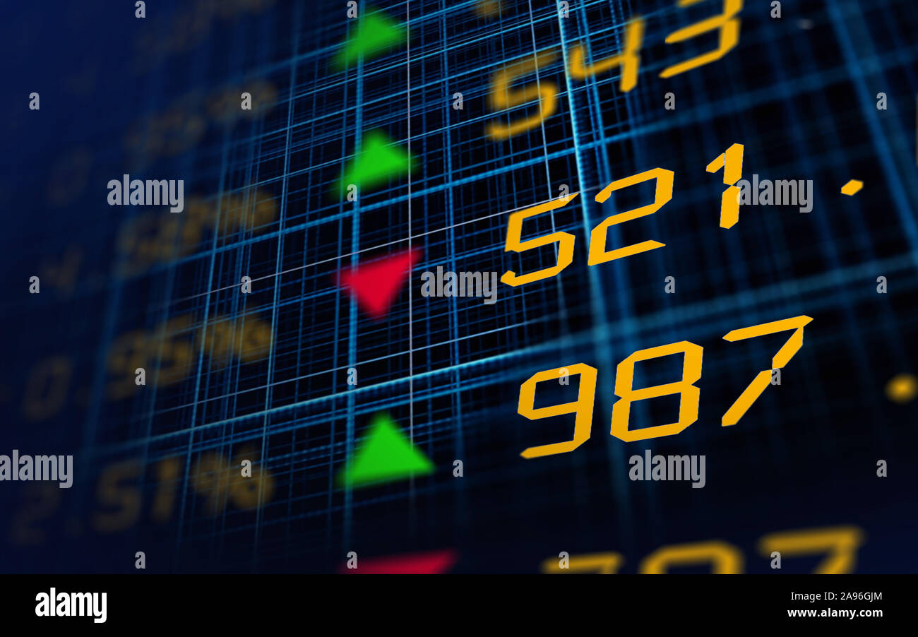 3D stock market screen with up and down arrows. Realistic high ...