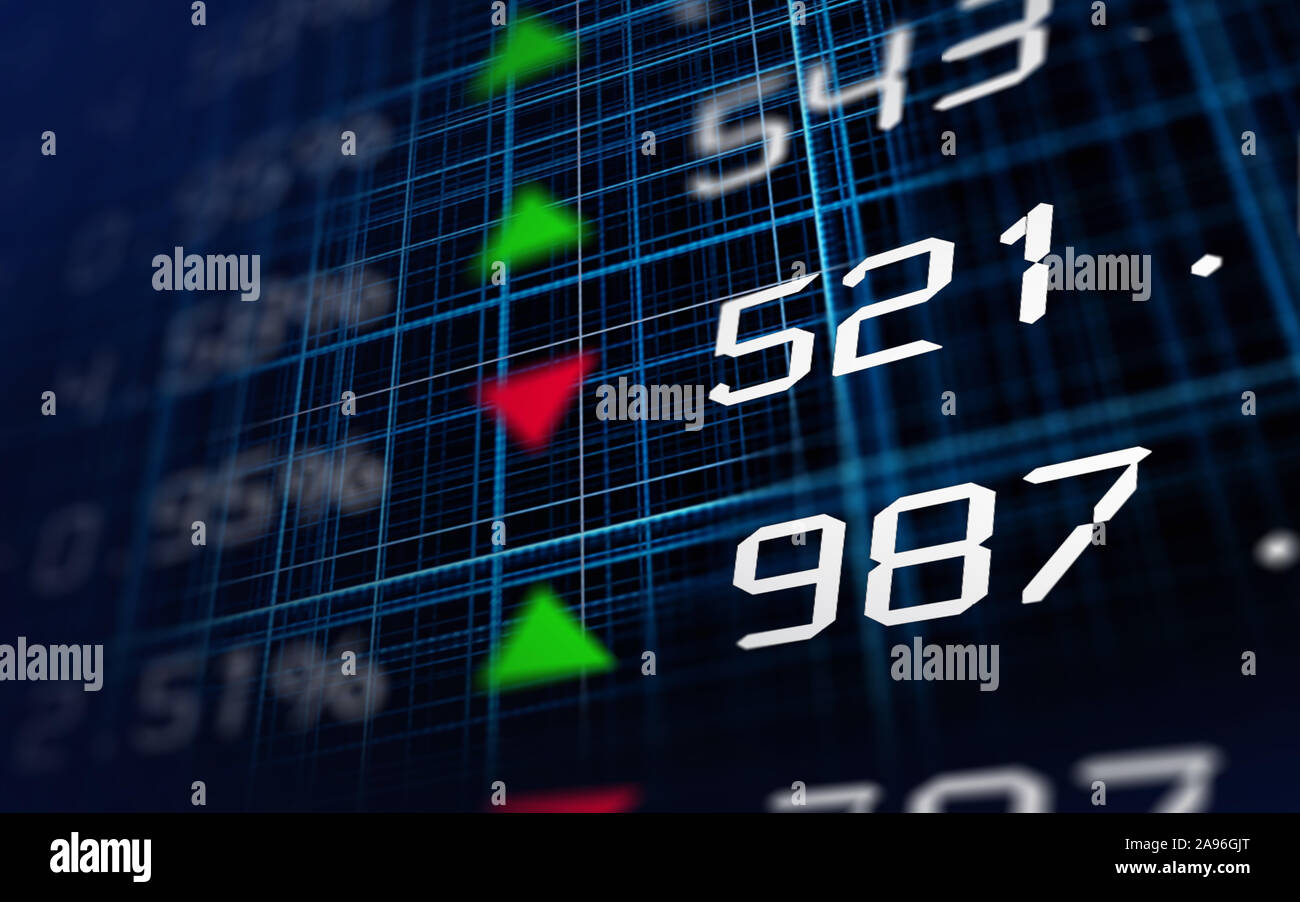 3D stock market screen with up and down arrows. Realistic high ...
