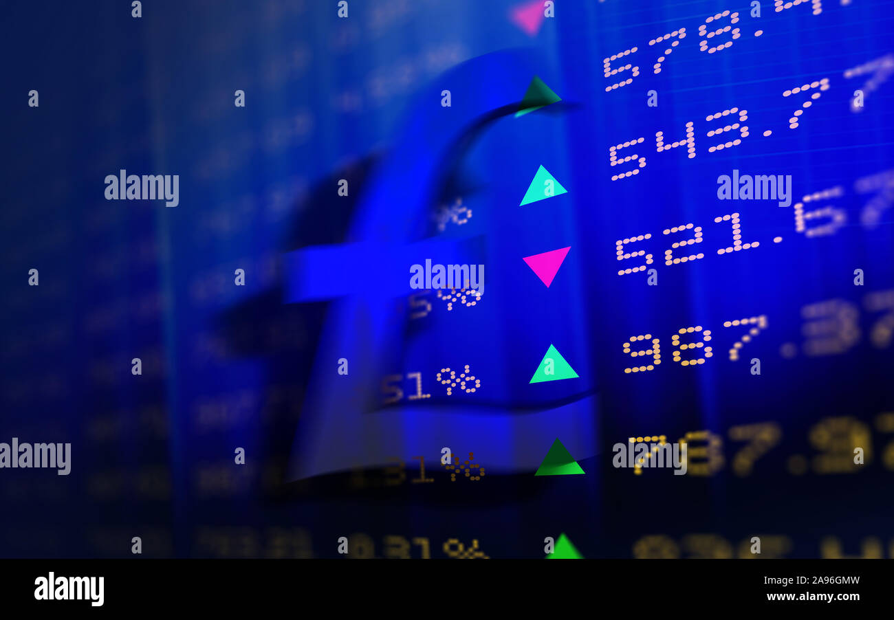 3D stock market screen with Sterlin sign. Realistic high resolution ...