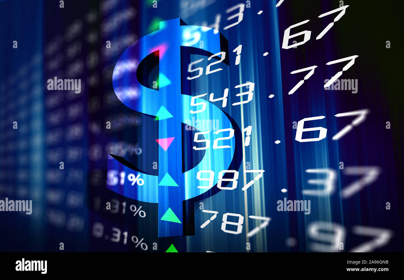 3D stock market screen with US Dollar sign. Realistic high resolution ...