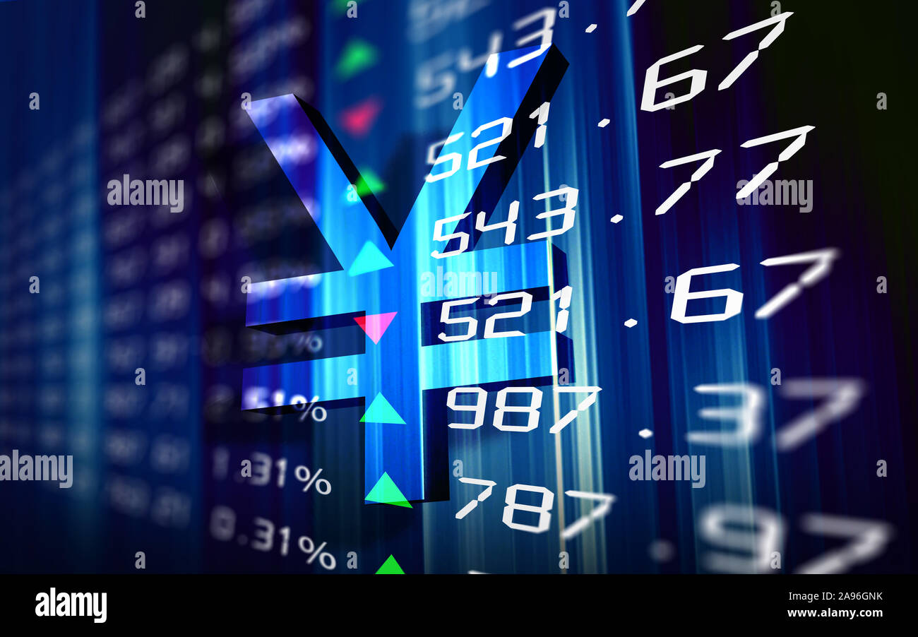 3D stock market screen with Yen sign. Realistic high resolution image ...