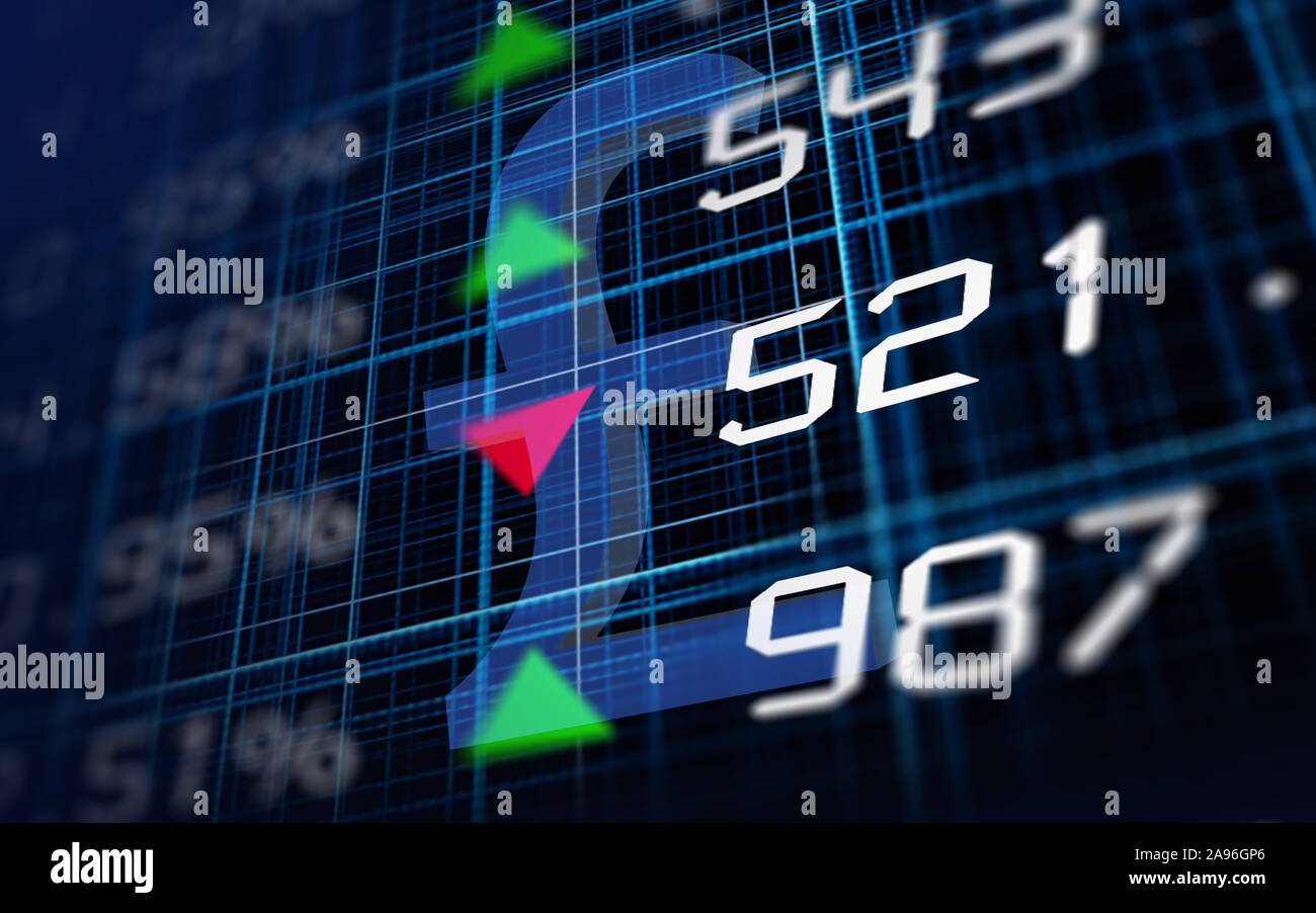 3D stock market screen with Sterlin sign. Realistic high resolution ...