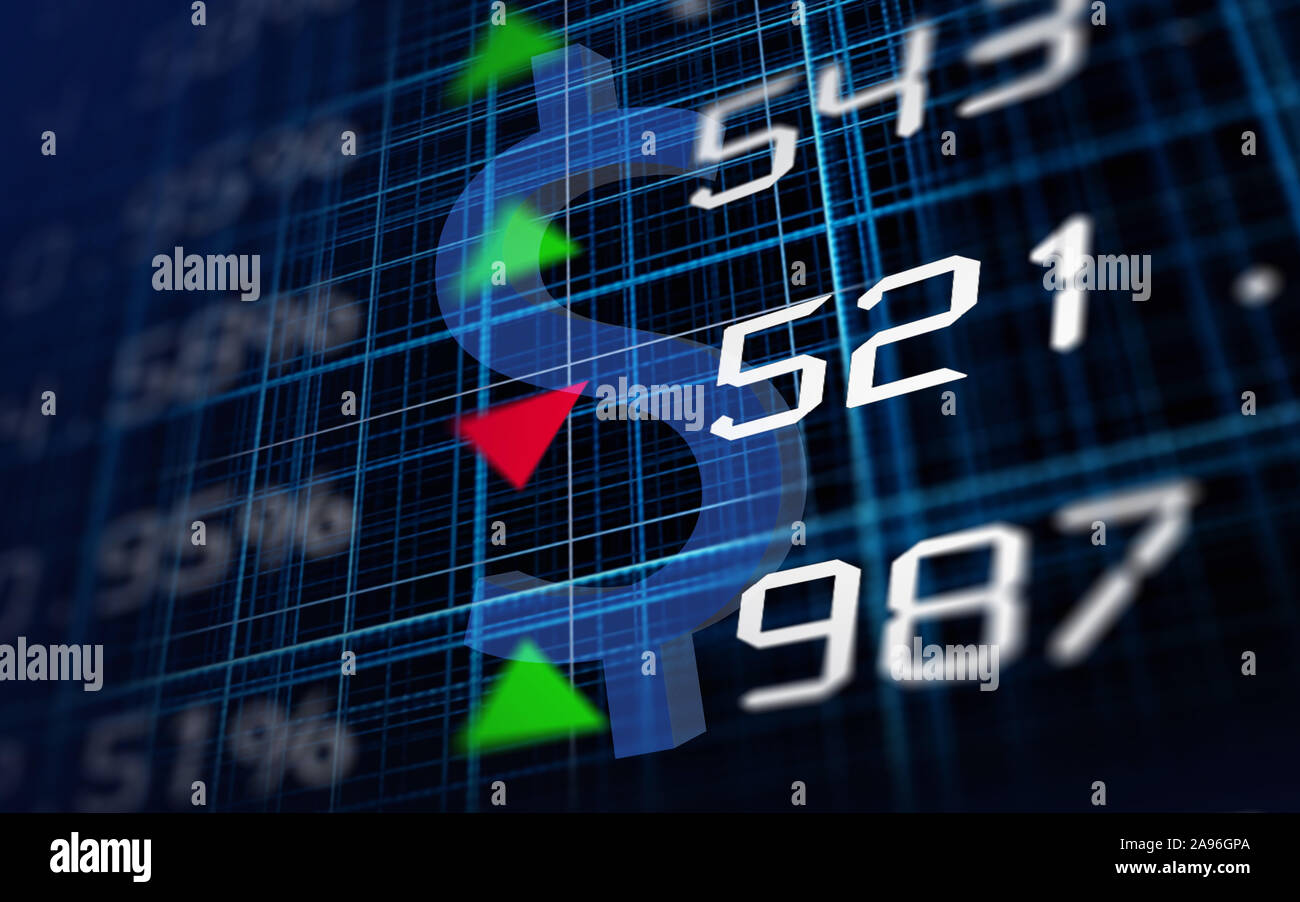 3D stock market screen with US Dollar sign. Realistic high resolution ...