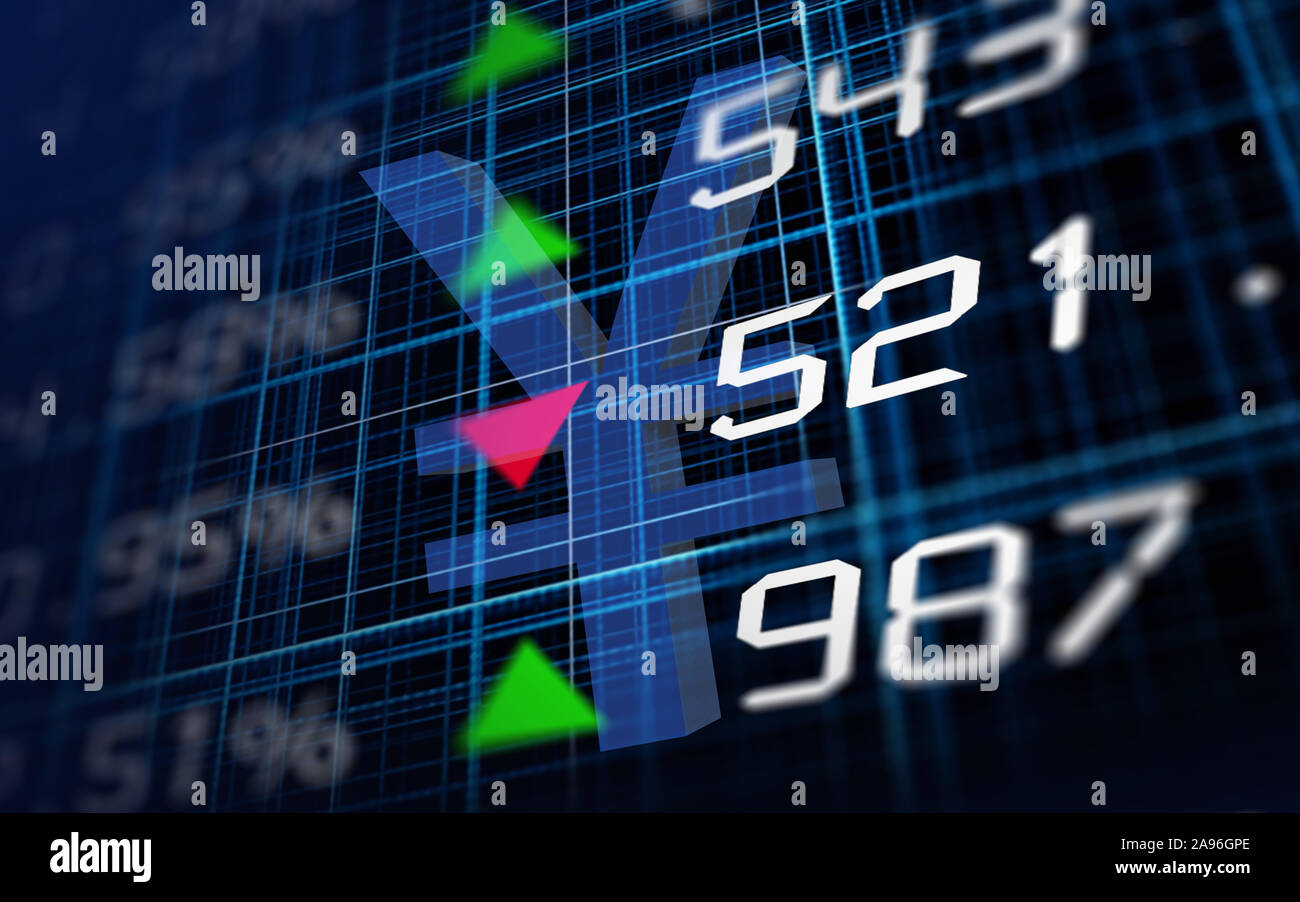 3D stock market screen with Yen sign. Realistic high resolution image ...