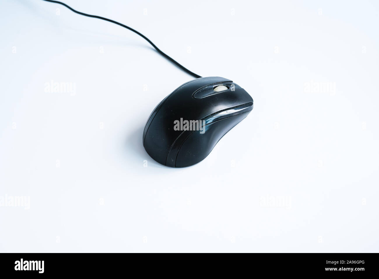 Modern black computer mouse on white background Stock Photo - Alamy