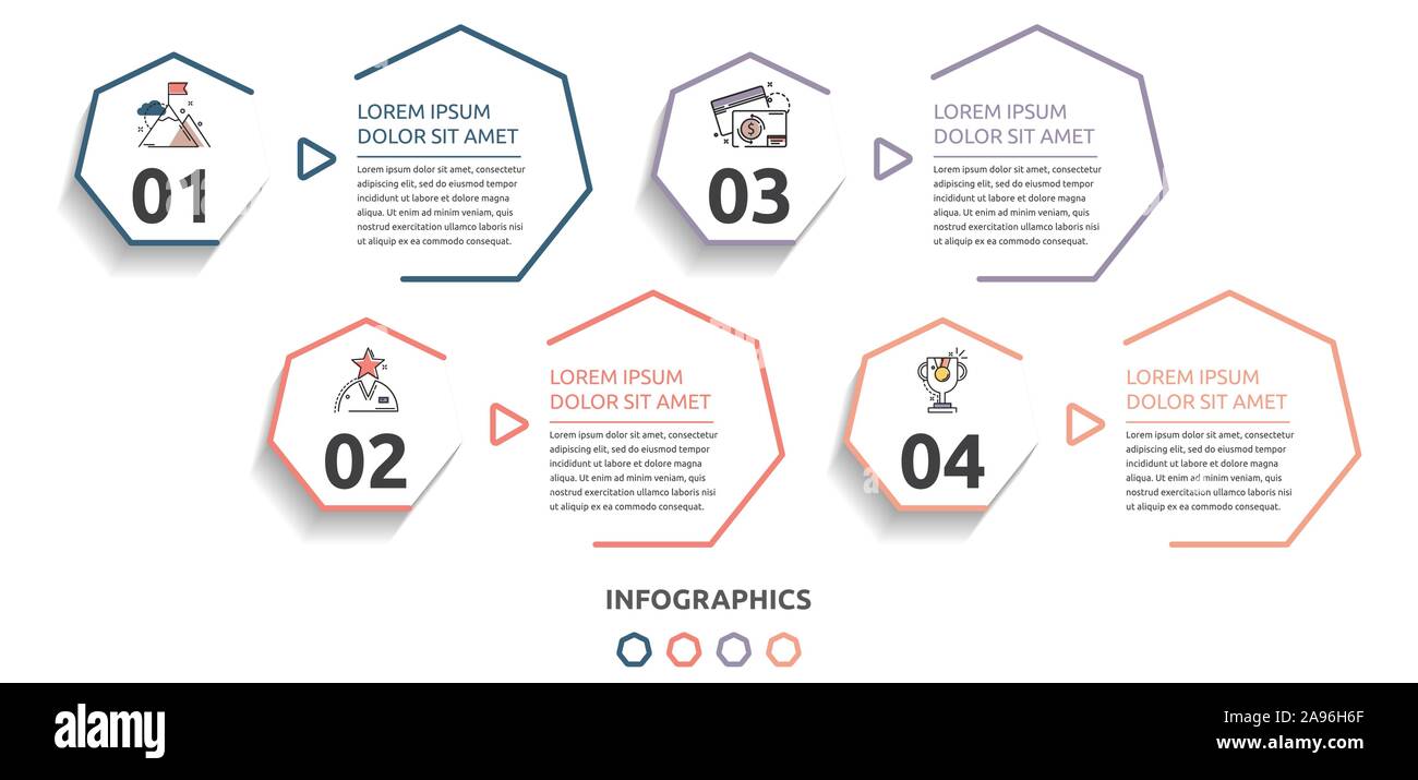 Vector flat infographic template. Line heptagon with text and icons for ...