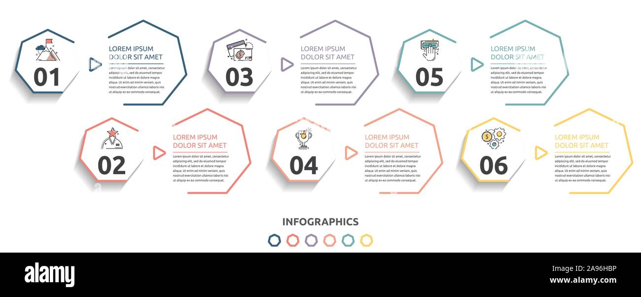 Vector flat infographic template. Line heptagon with text and icons for ...