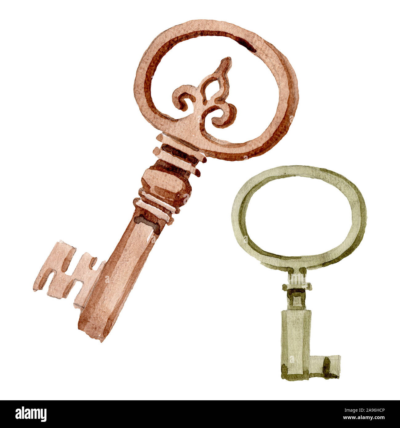 Isolated old key illustration element. Watercolor background ...