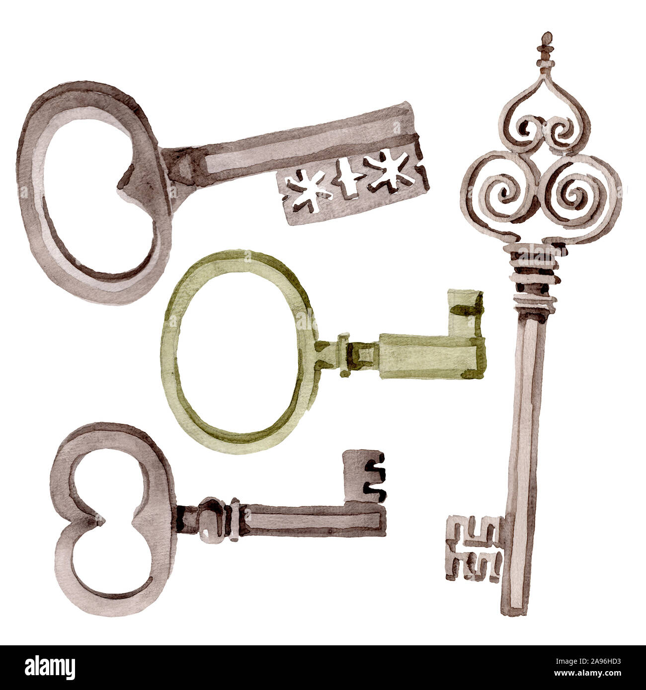 Isolated old key illustration element. Watercolor background ...