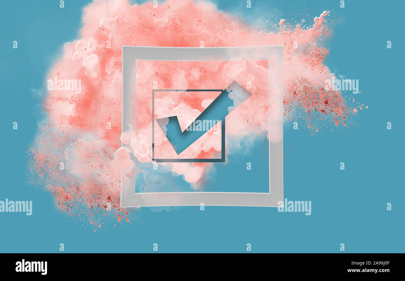 Checked Box symbol on abstract pastel coral pink color paint with ...