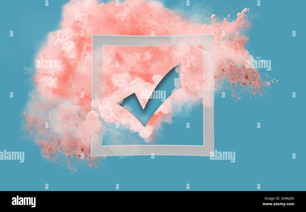 Check Mark symbol on abstract pastel coral pink color paint with pastel ...