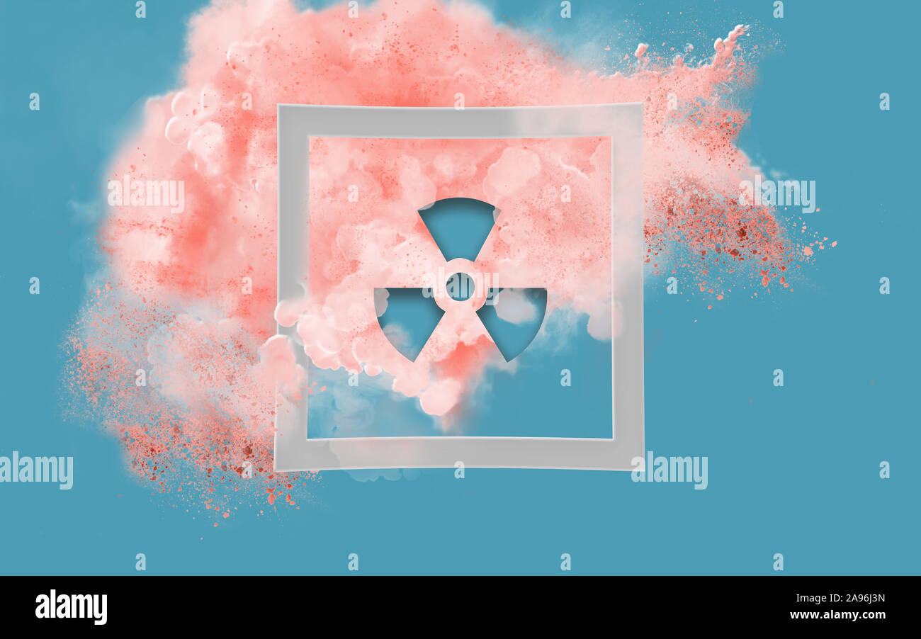 Radioactivity symbol on abstract pastel coral pink color paint with ...
