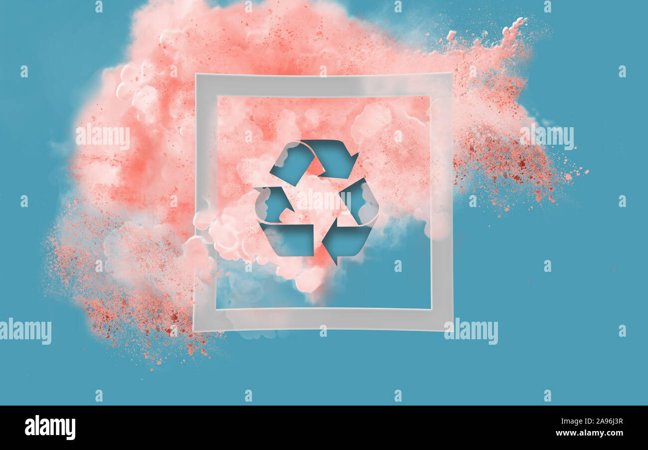 Recycling symbol on abstract pastel coral pink color paint with pastel ...