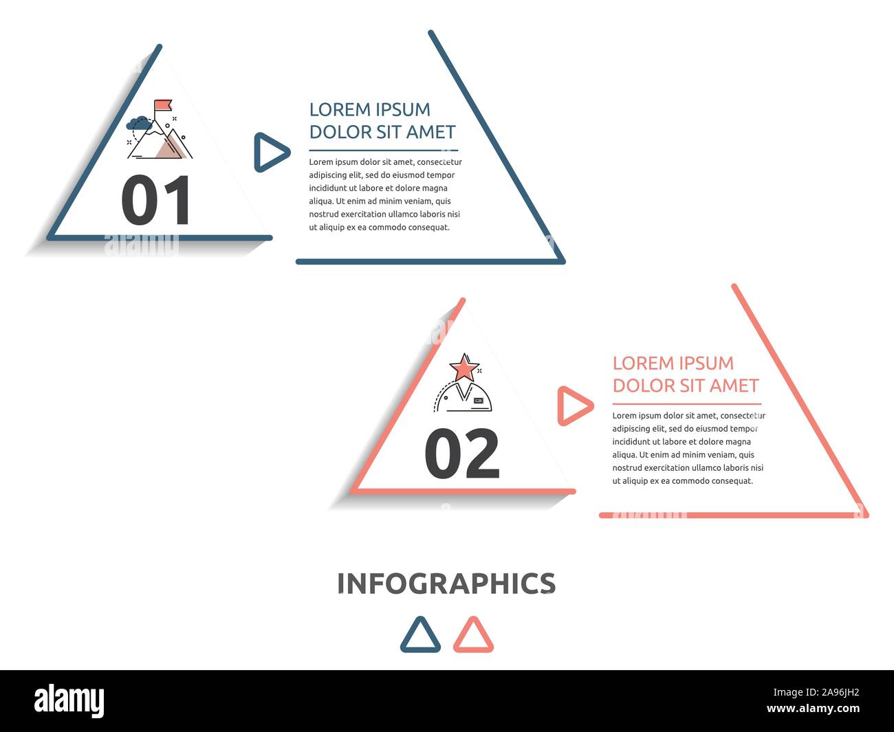 Vector flat infographic template. Line triangle with text and icons for two diagrams, graph ...