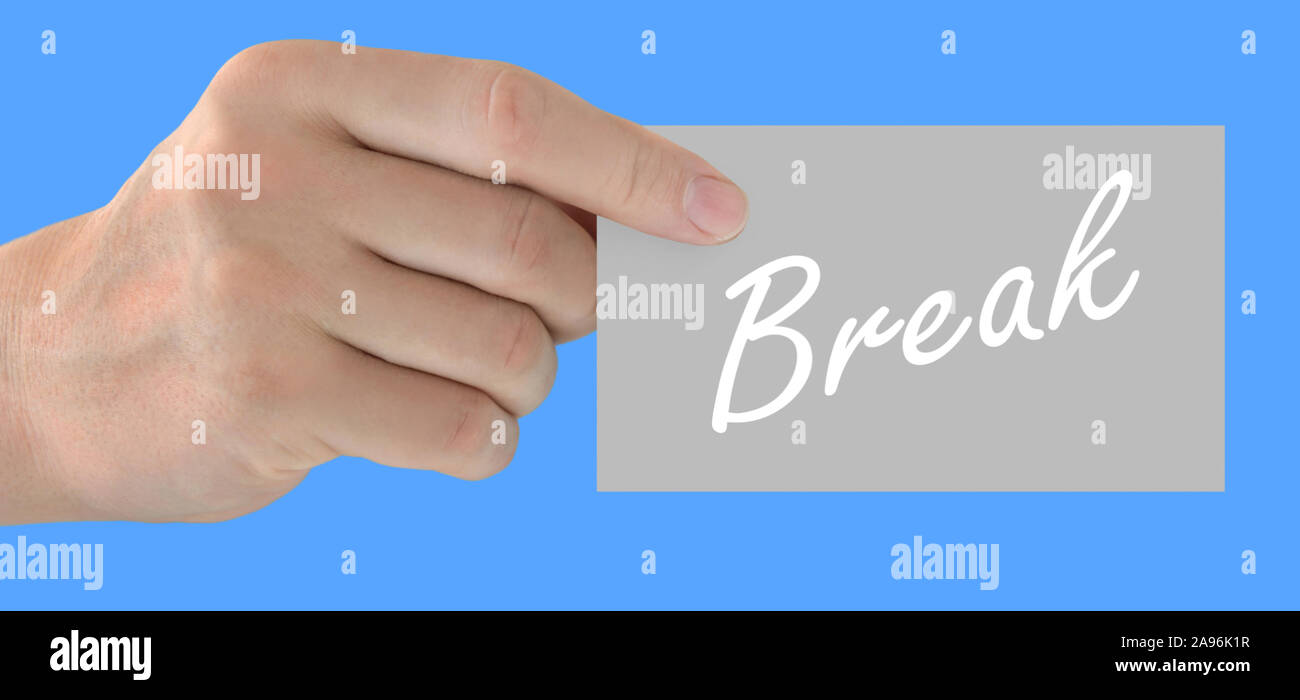 Break label and male hand Stock Photo - Alamy