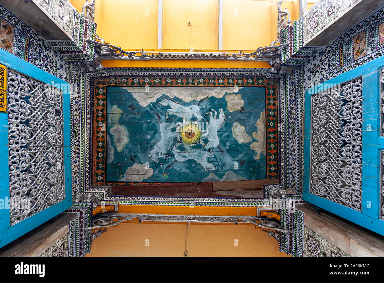 14 Aug 2007 Painting in ceiling of the main entrance at Parshwanath ...