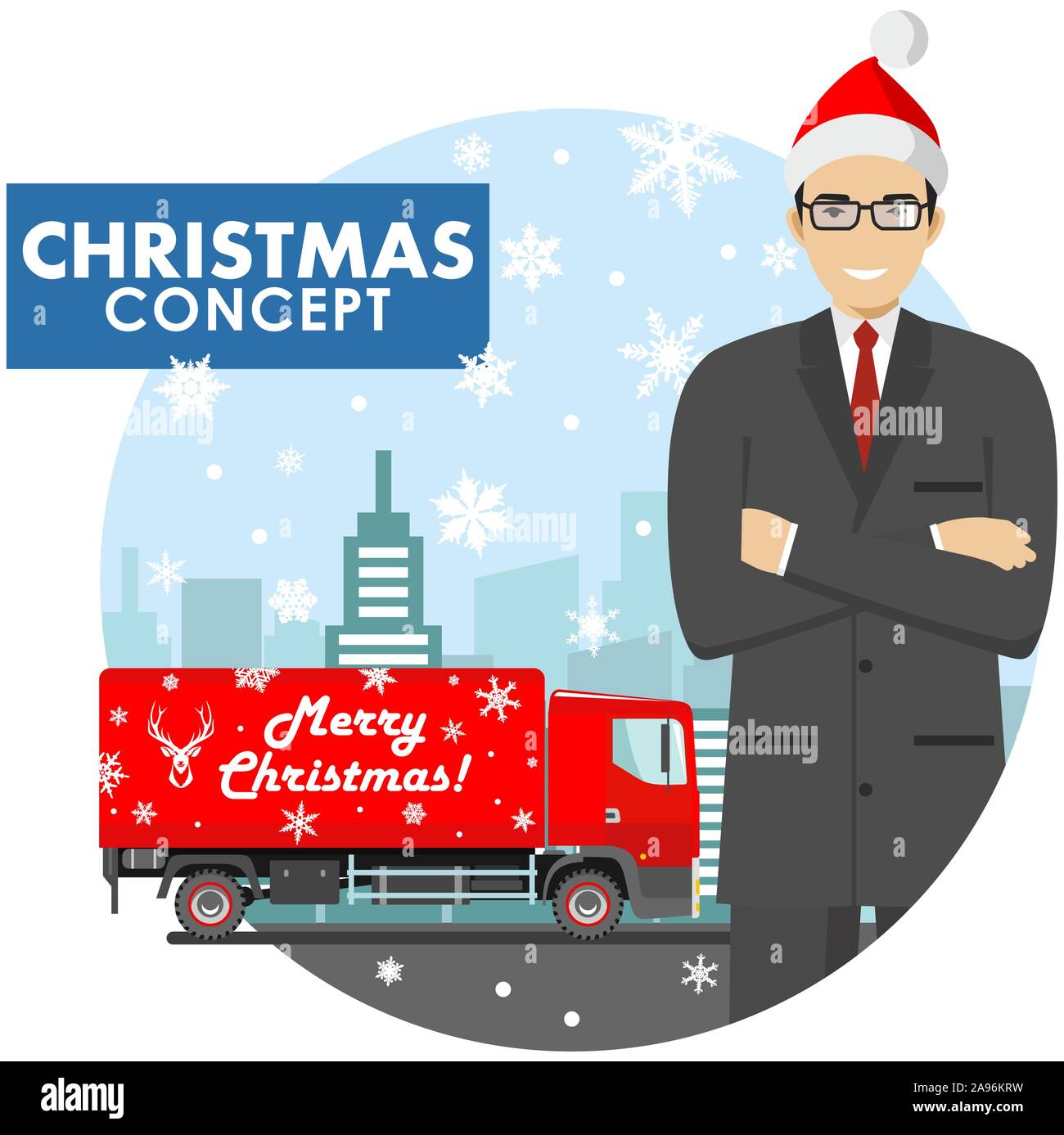 Christmas and New Year business concept. Detailed illustration of young ...