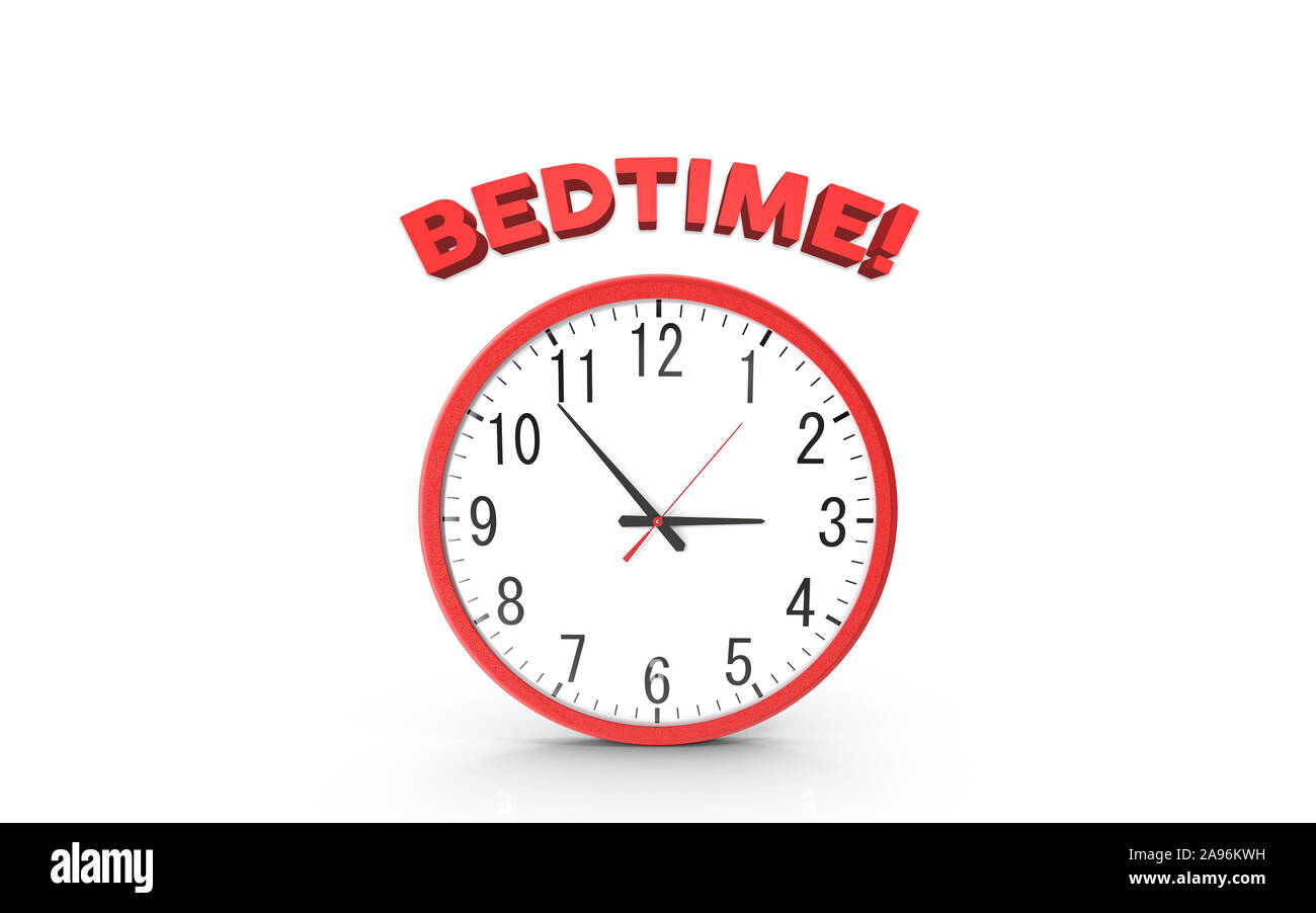 Bedtime 3D message in front of a red clock. High resolution image for ...