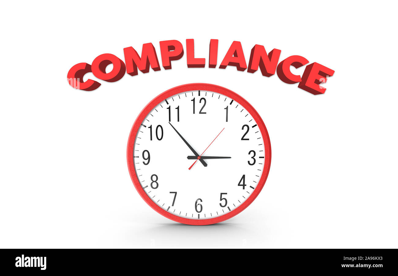 Compliance 3D message in front of a red clock. High resolution image ...