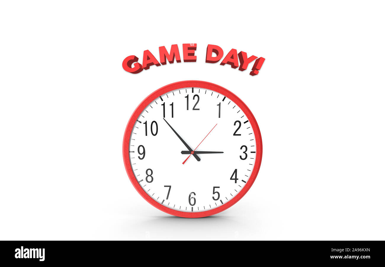 Game Day 3D message in front of a red clock. High resolution image for ...