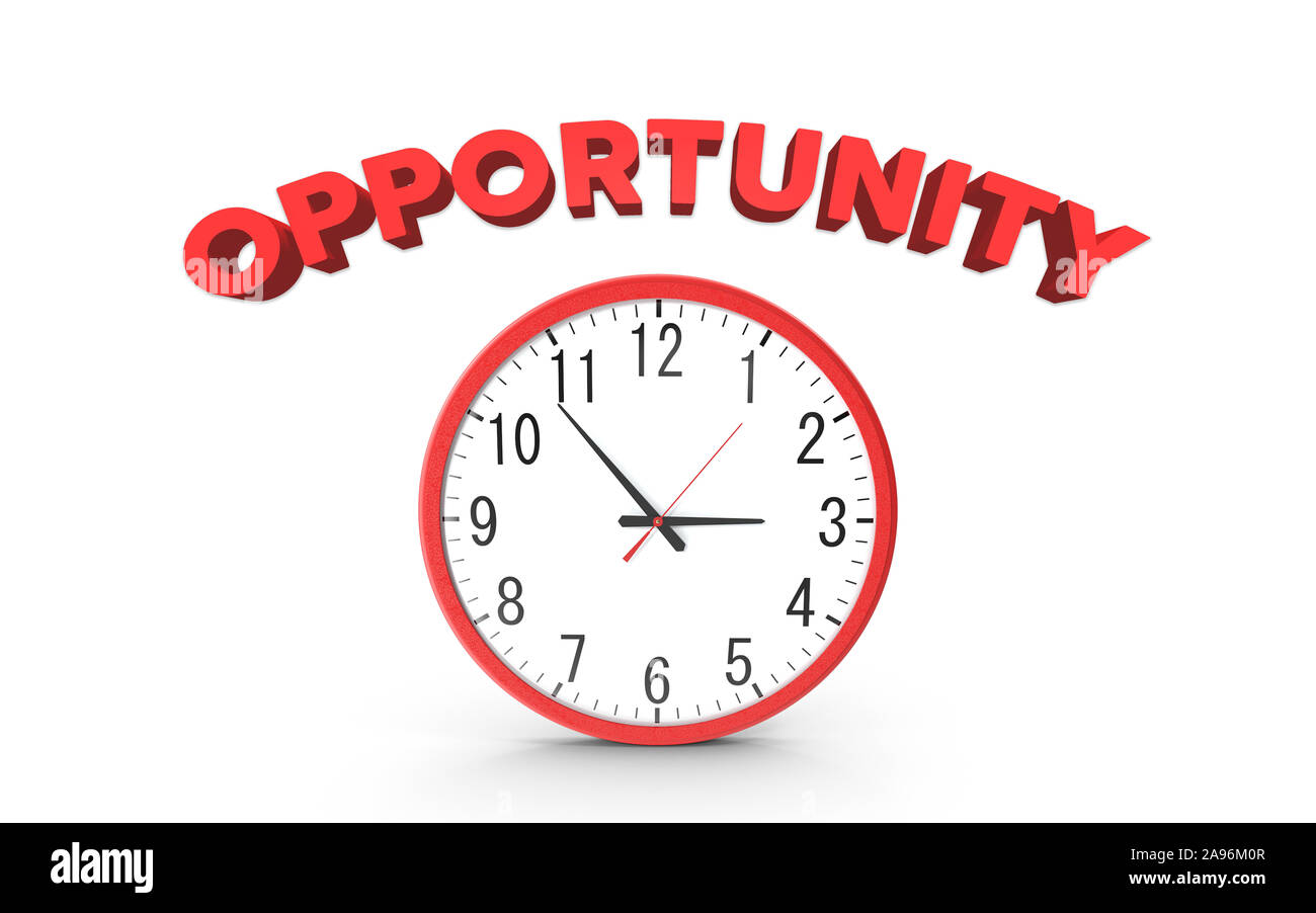 Opportunity 3D message in front of a red clock. High resolution image ...
