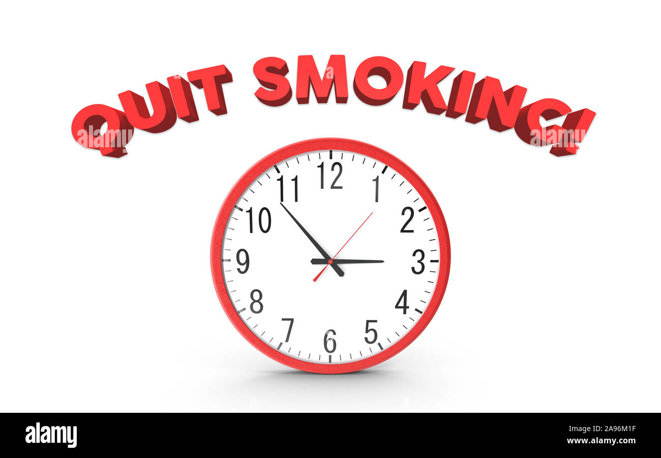 Quit Smoking 3D message in front of a red clock. High resolution image ...