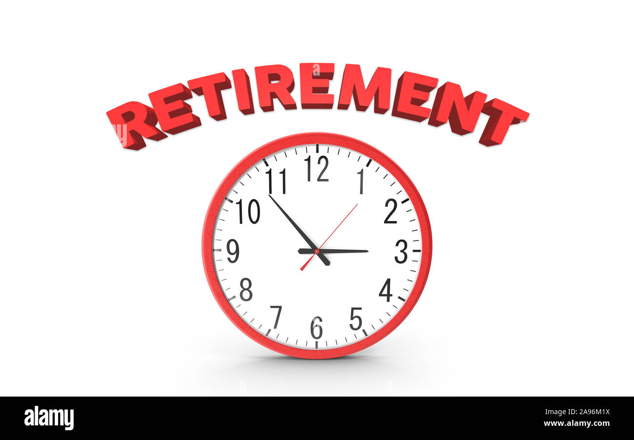 Retirement 3D message in front of a red clock. High resolution image ...