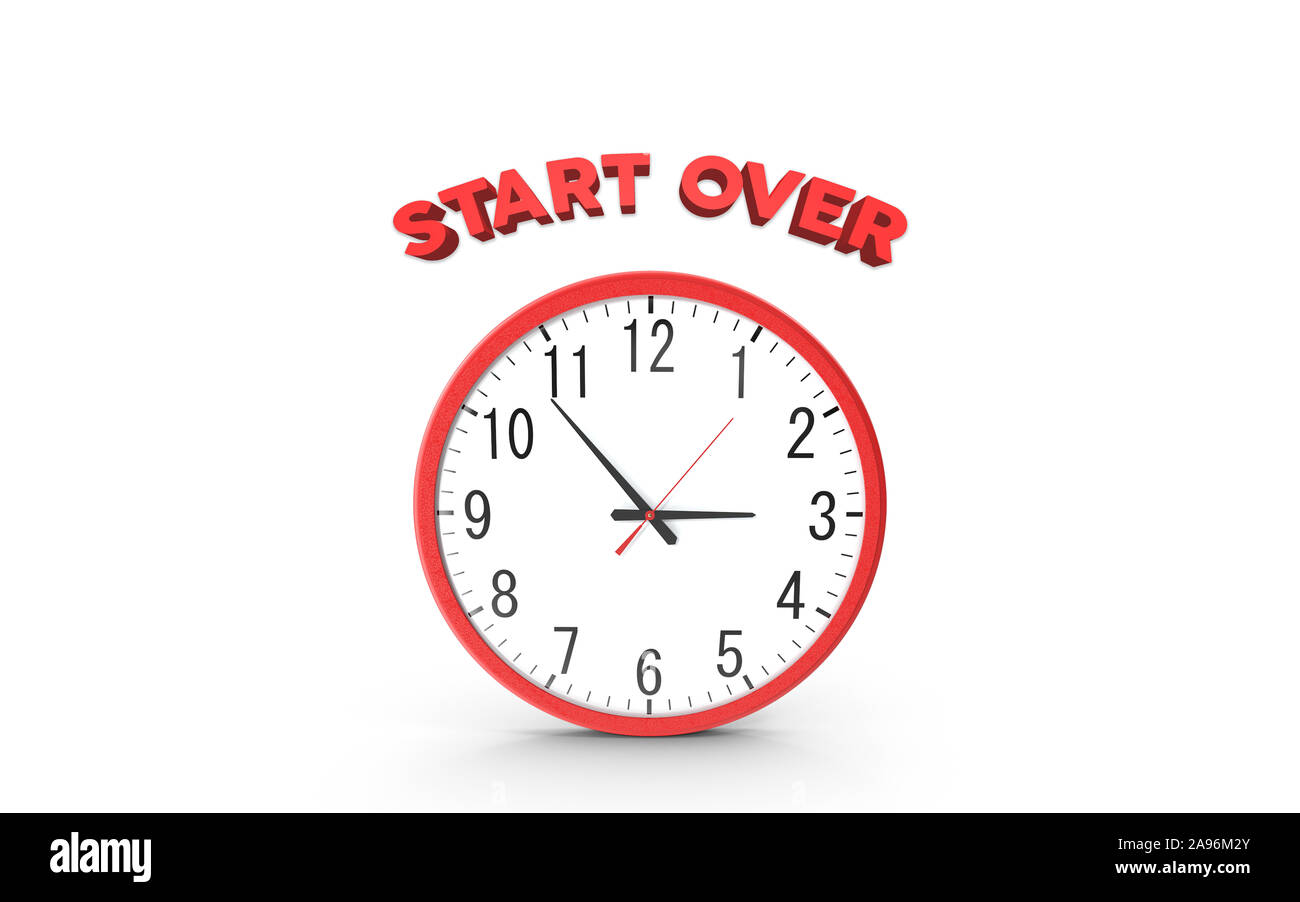 Start Over 3D message in front of a red clock. High resolution image ...