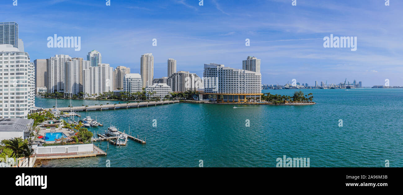 Miami cityscape with blue ocean and withe buildings Stock Photo - Alamy