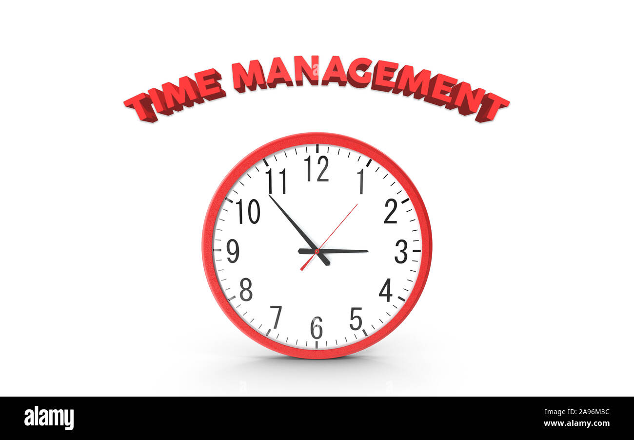 Time Management 3D message in front of a red clock. High resolution ...