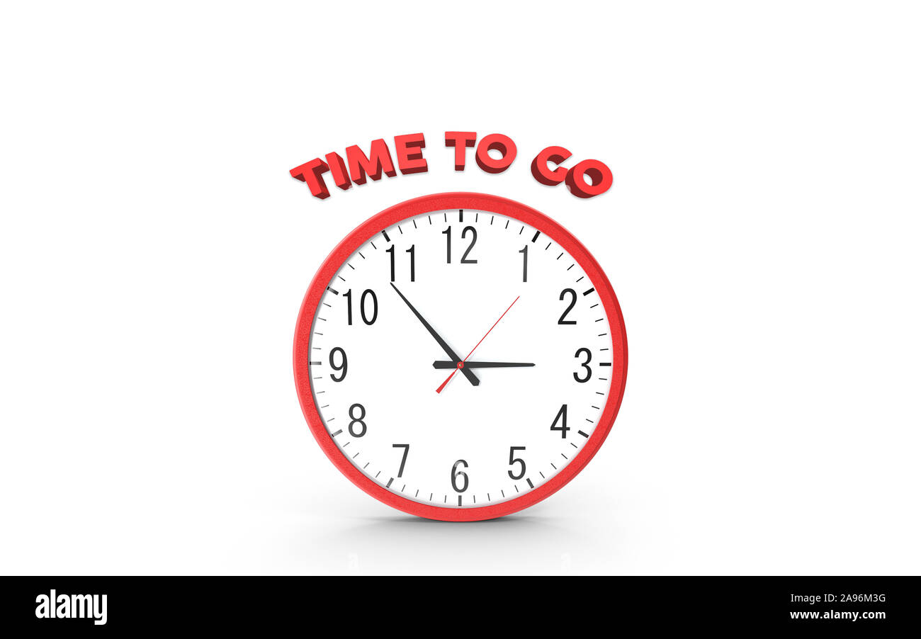 Time To Go 3D message in front of a red clock. High resolution image ...