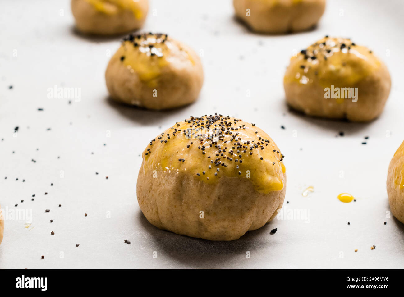 Cooking Raw Homemade Turkish Pastries Pogaca with Black Cumin and ...