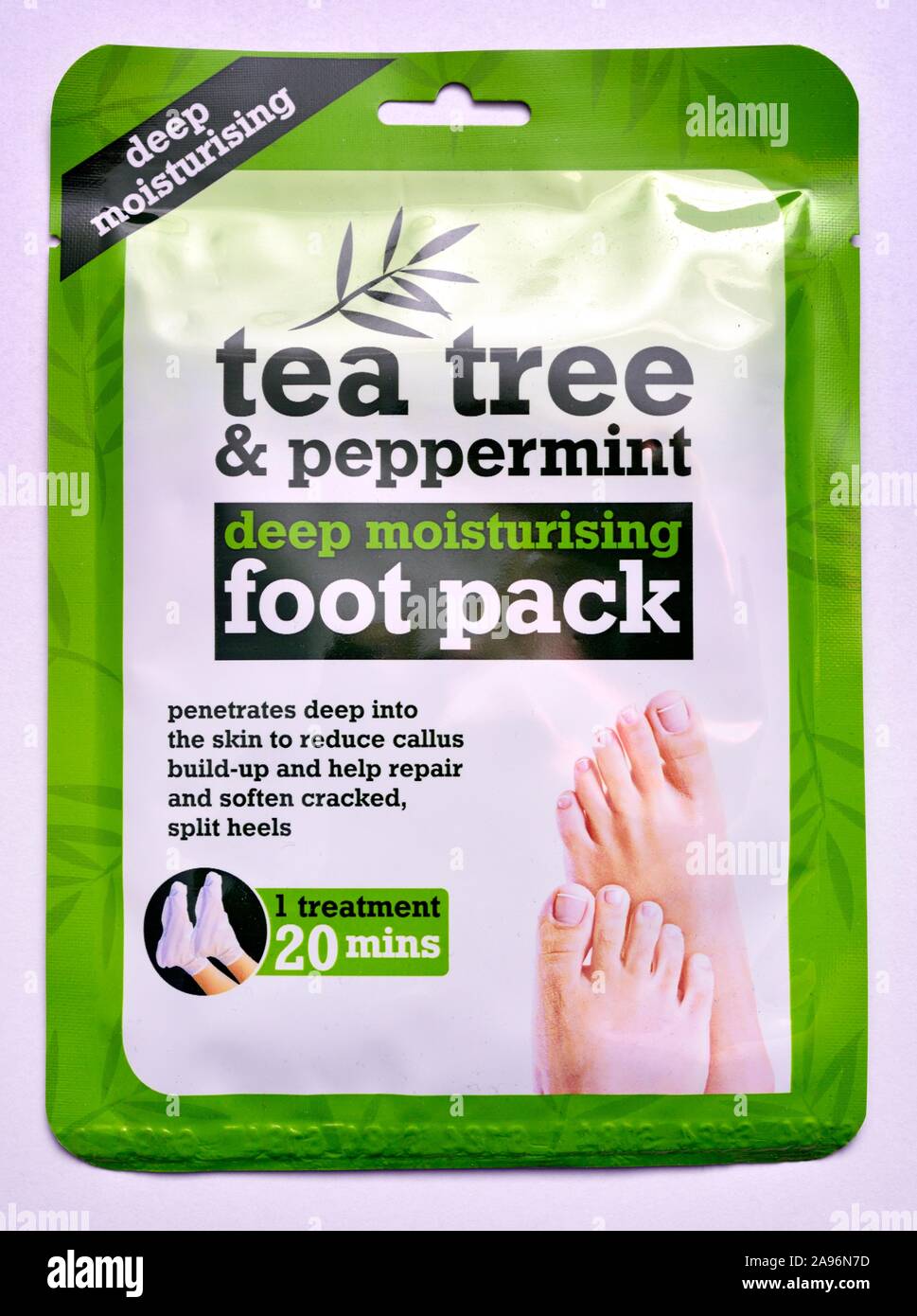 Tea tree & peppermint,deep moisturising ,foot pack, white background ...