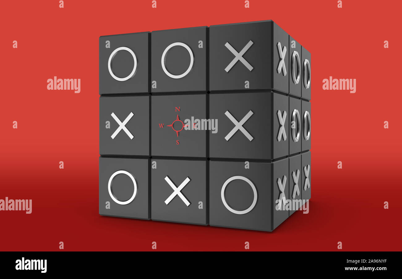 Compass symbol is solving a Tick Tac Toe game on red background. High ...