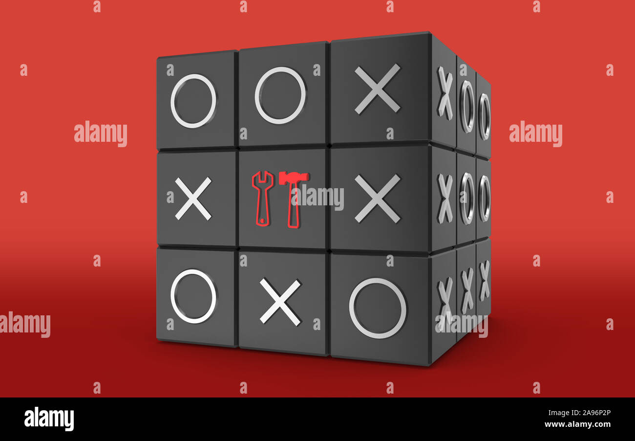 Tools symbol is solving a Tick Tac Toe game on red background. High ...
