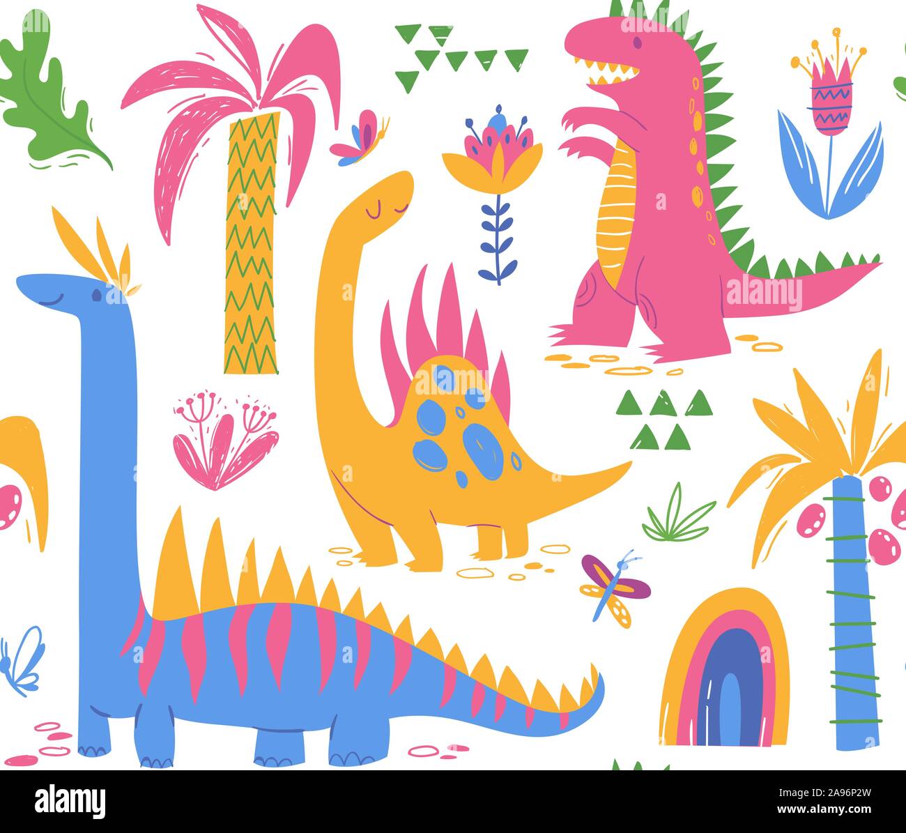 Seamless pattern with cute dinosaur characters for textile Stock Vector ...