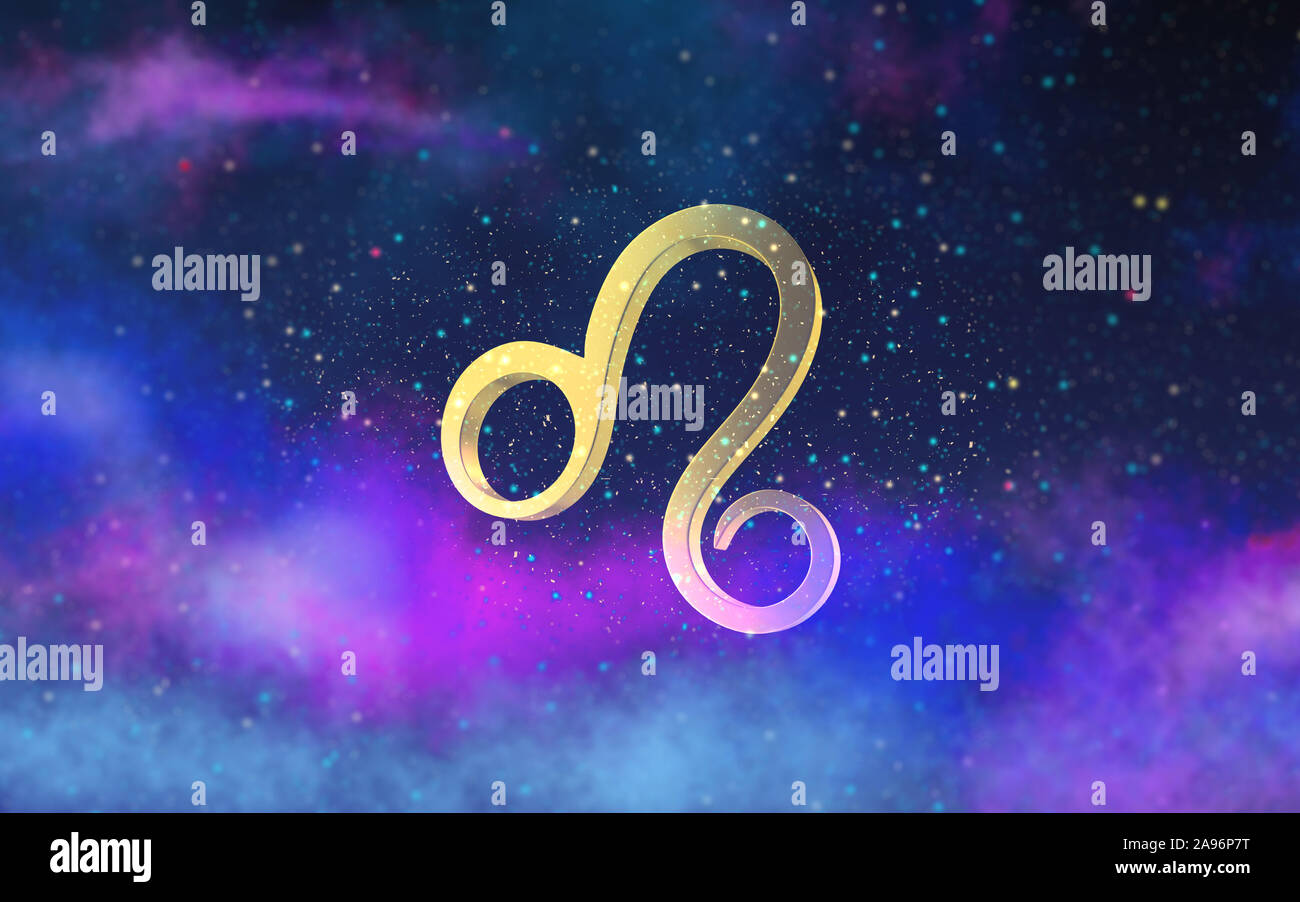 Produced with Photoshop and 3D software. Leo astrology sign on a starry ...