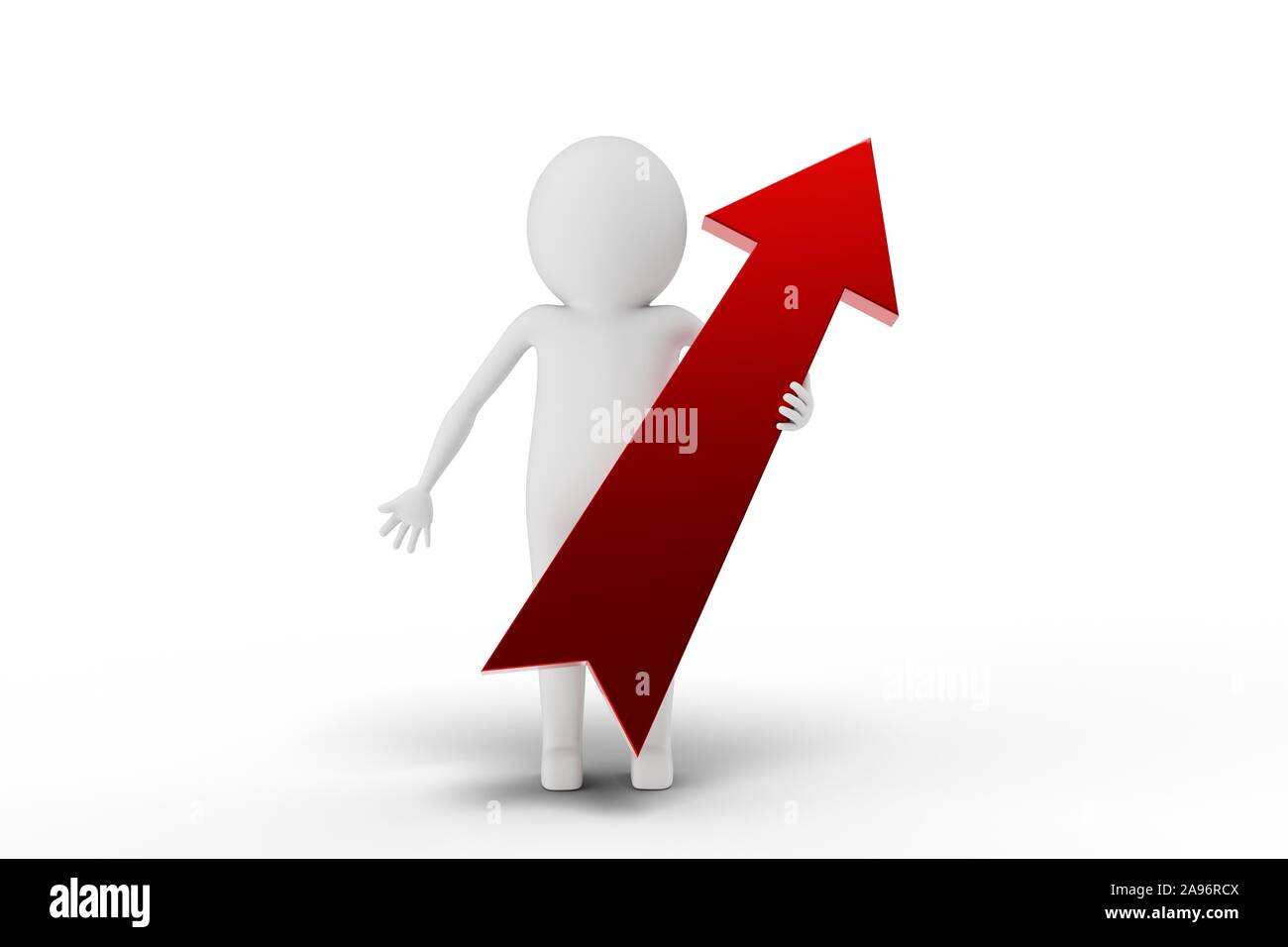 3D Man is holding arrow sign against white background. 3D rendering ...