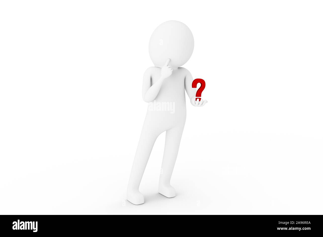 3D Man is posing with a question mark sign against white background. 3D ...