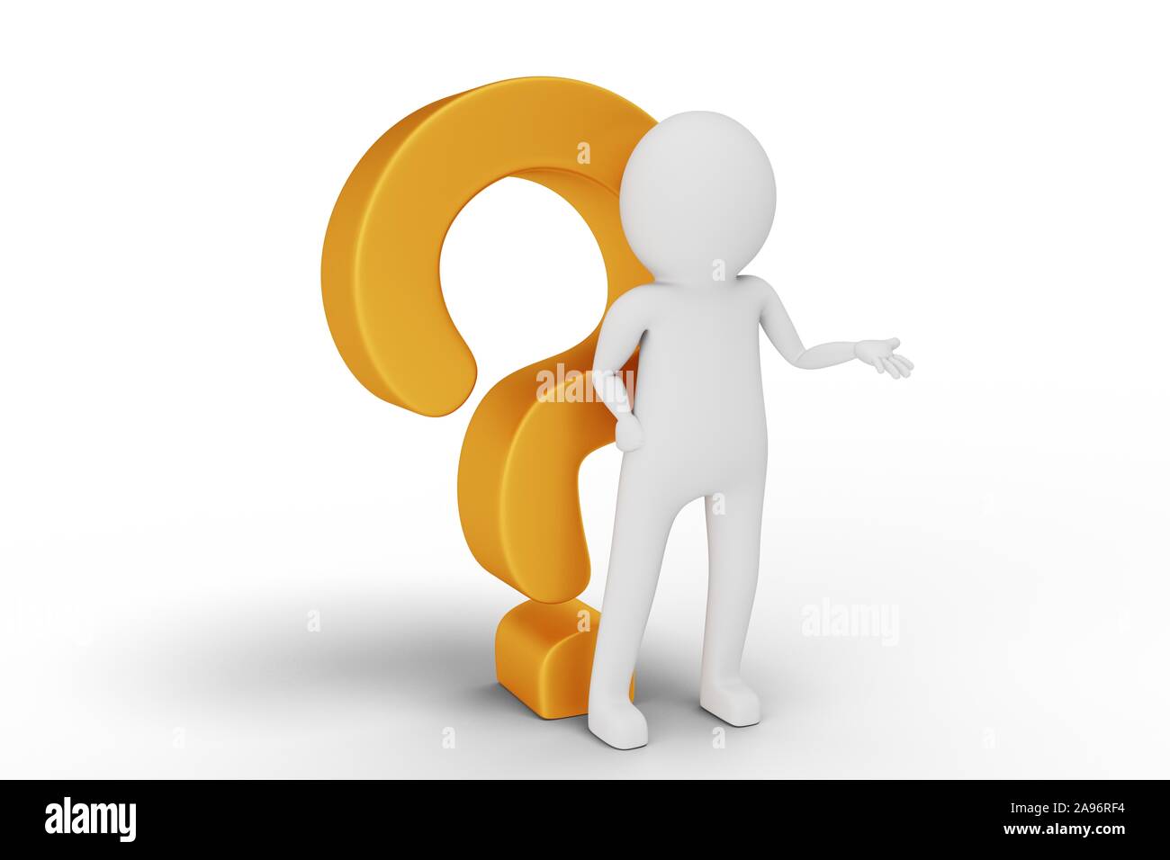 3D Man is posing with a question mark sign against white background. 3D ...