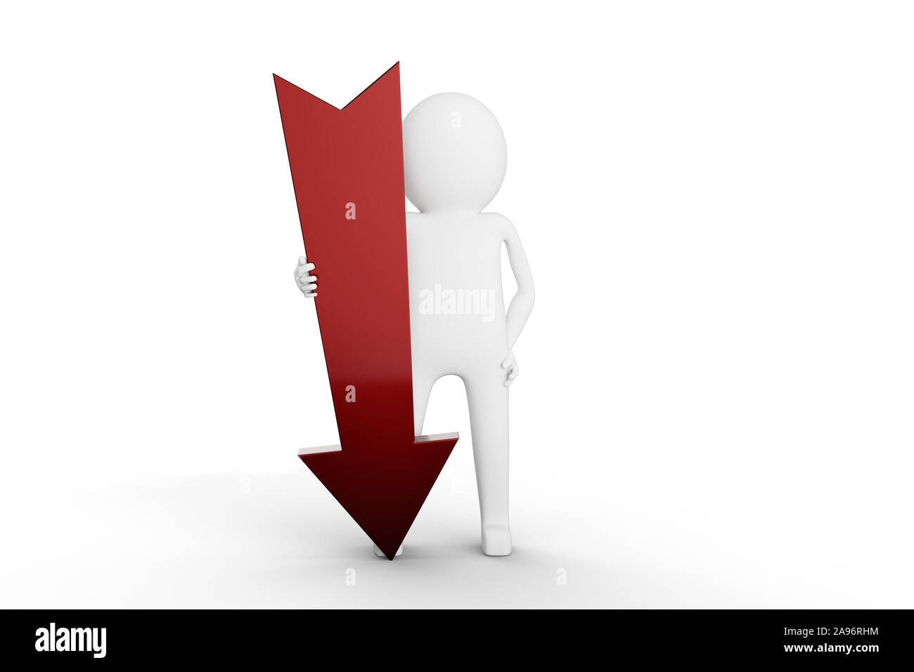 3D Man is holding arrow sign against white background. 3D rendering ...