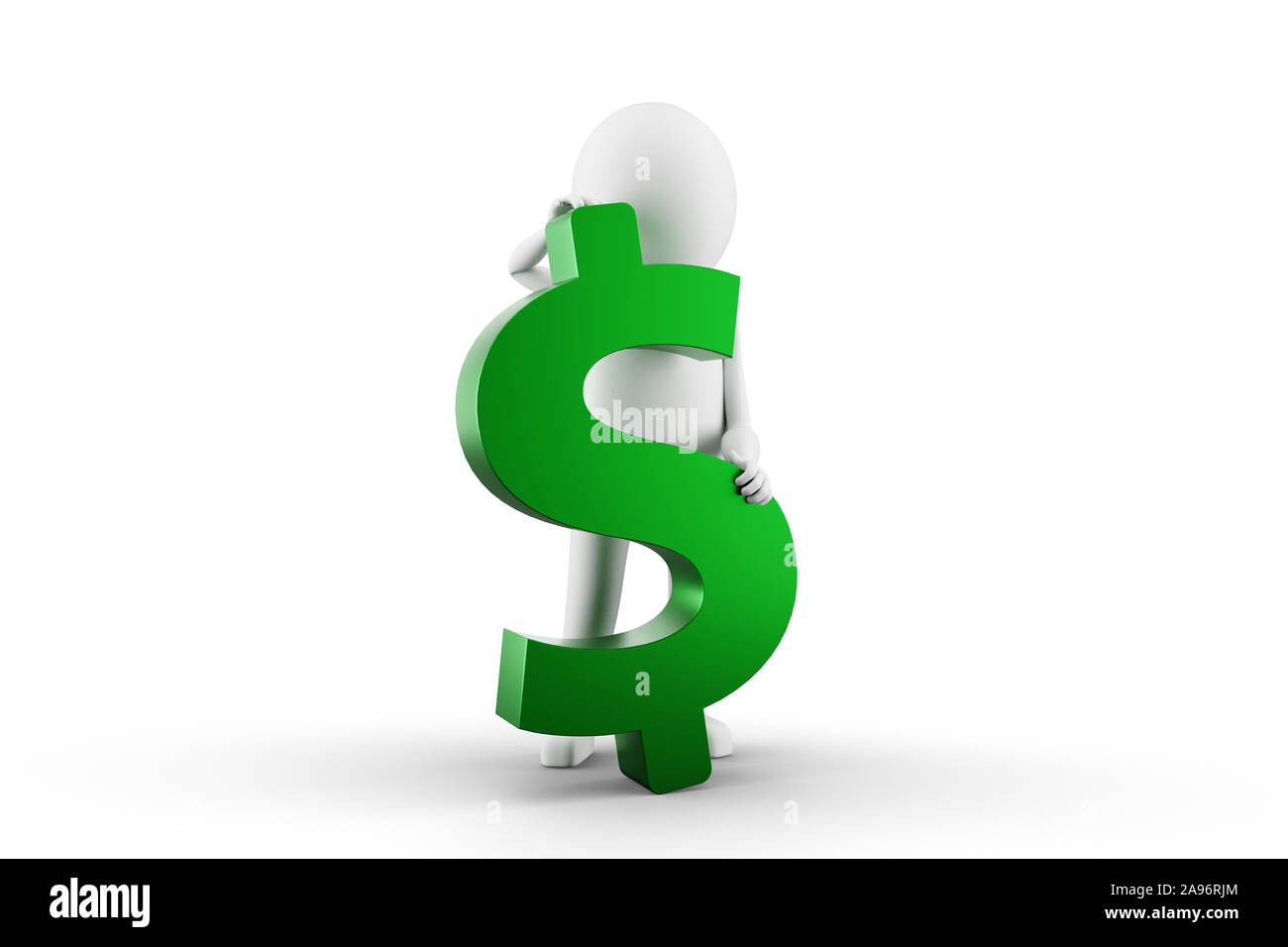 3D Man is holding an US Dollar sign against white background. 3D ...
