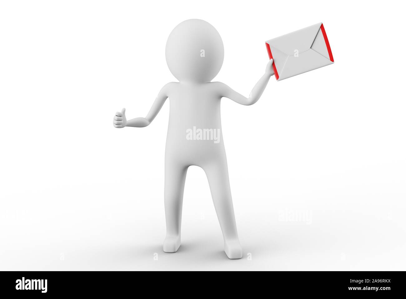 3D Man is holding a mail in an envelope against white background. Easy ...