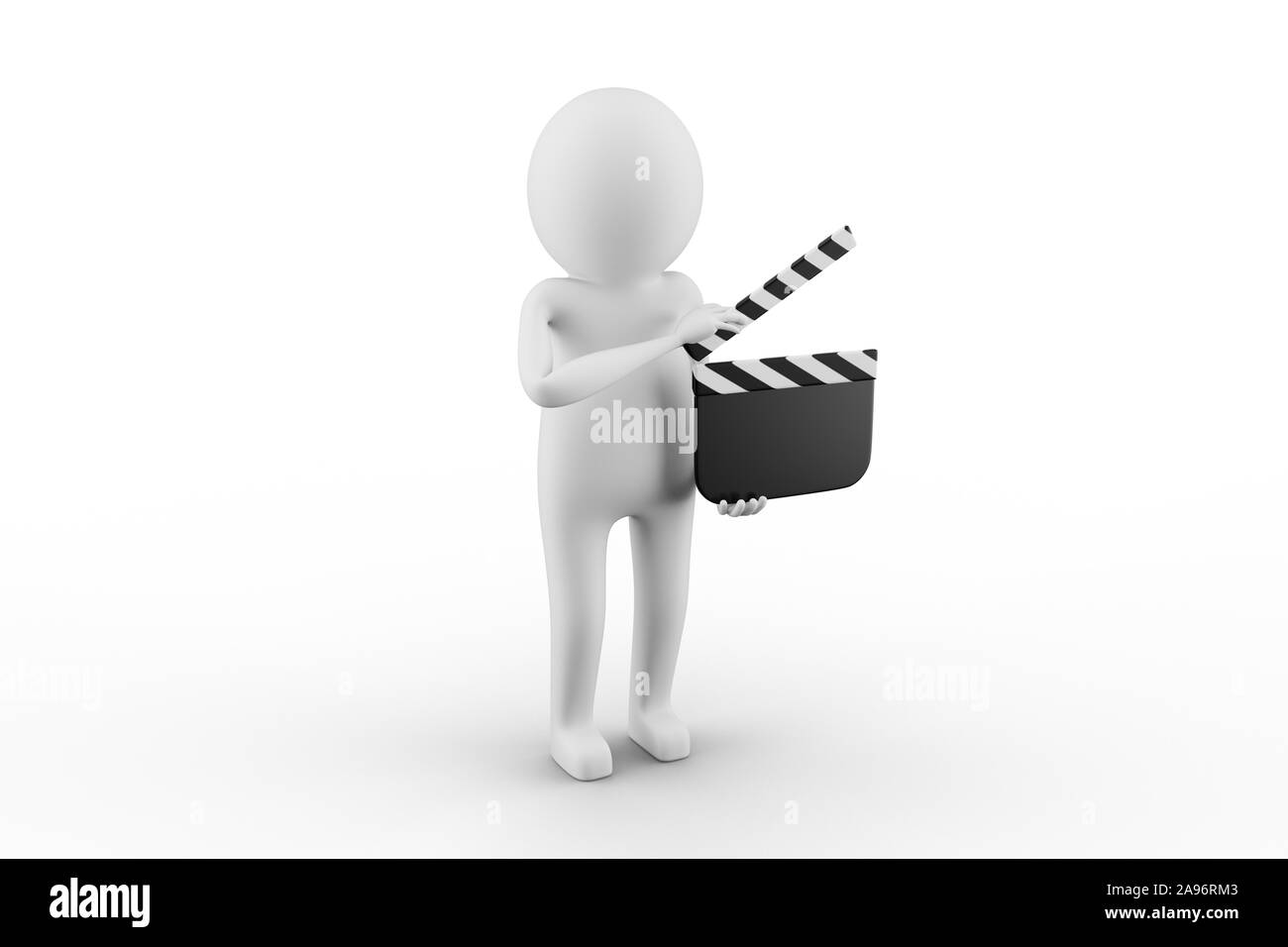 3D Man is holding clapperboard against white background. Easy to crop ...