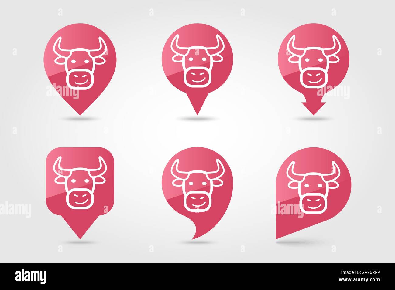 Bull flat pin map icon. Map pointer. Map markers. Animal head vector ...