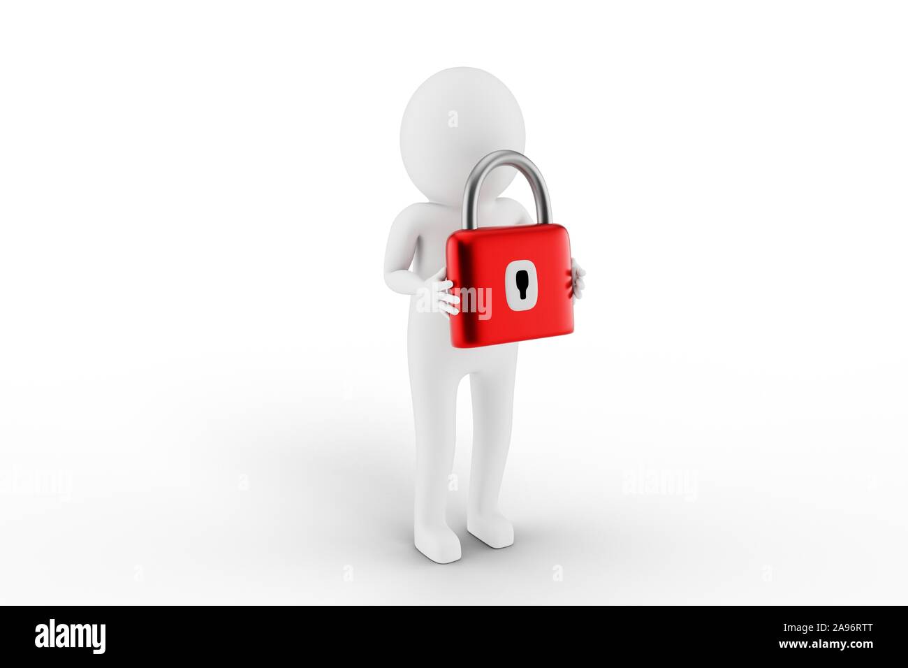 3D Man is holding a red lock against white background Easy to crop for ...