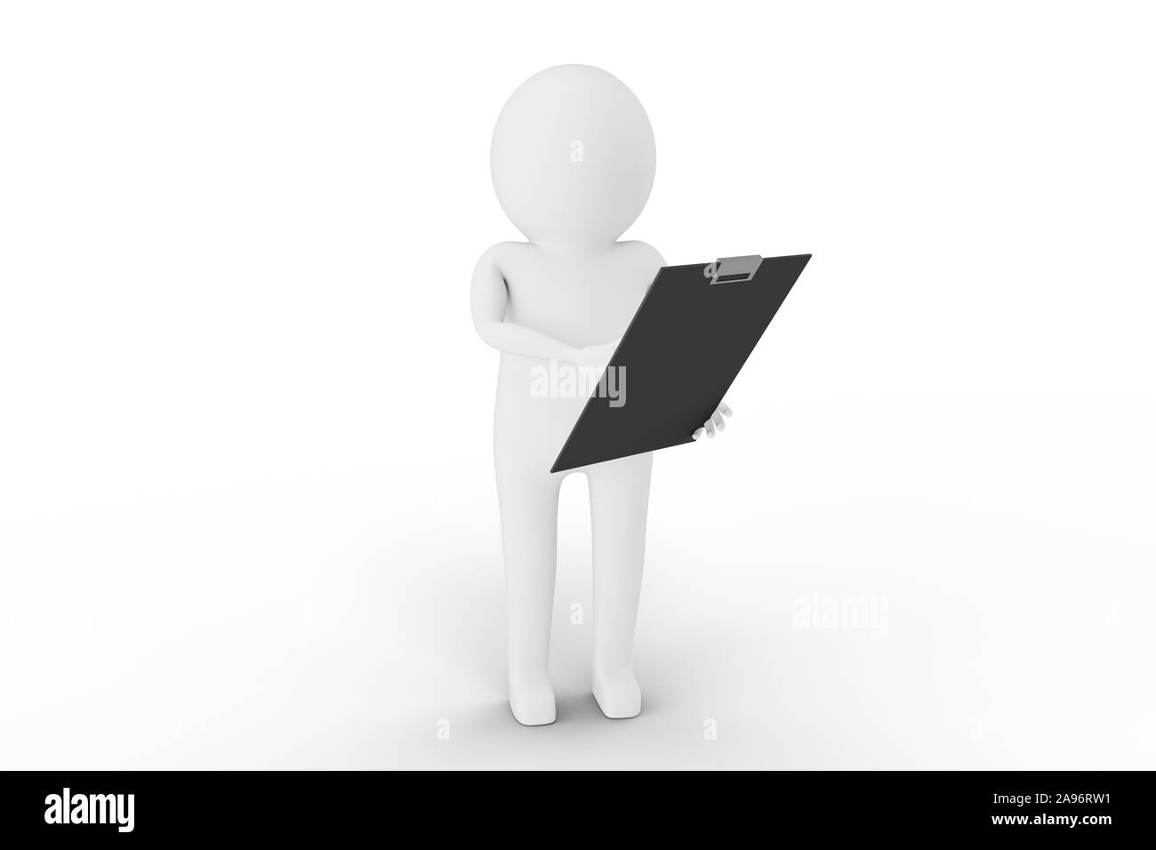 3D Man is reading a report from a file against white background. High ...