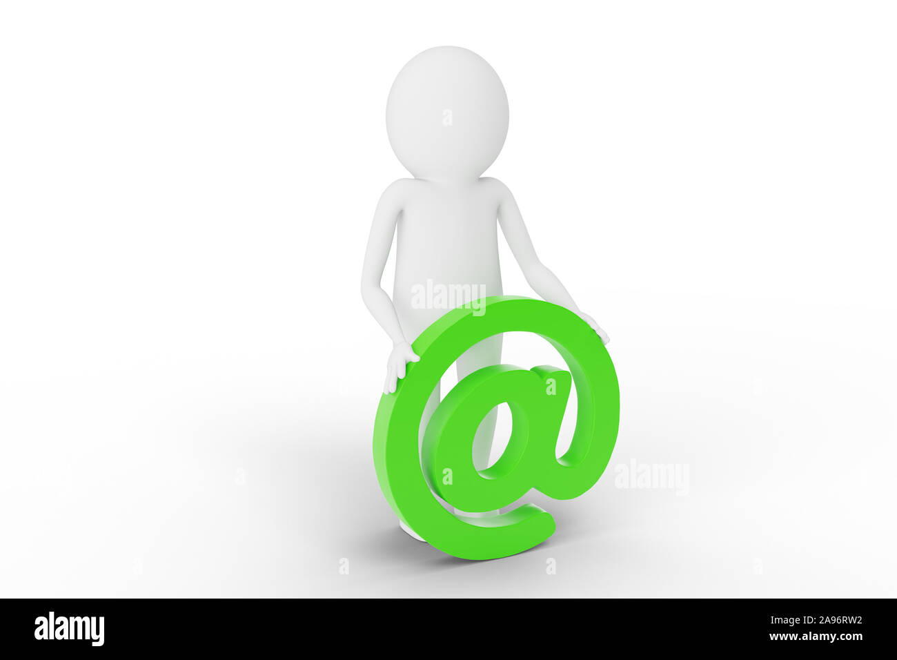 3D Man is holding a green at sign against white background. High ...