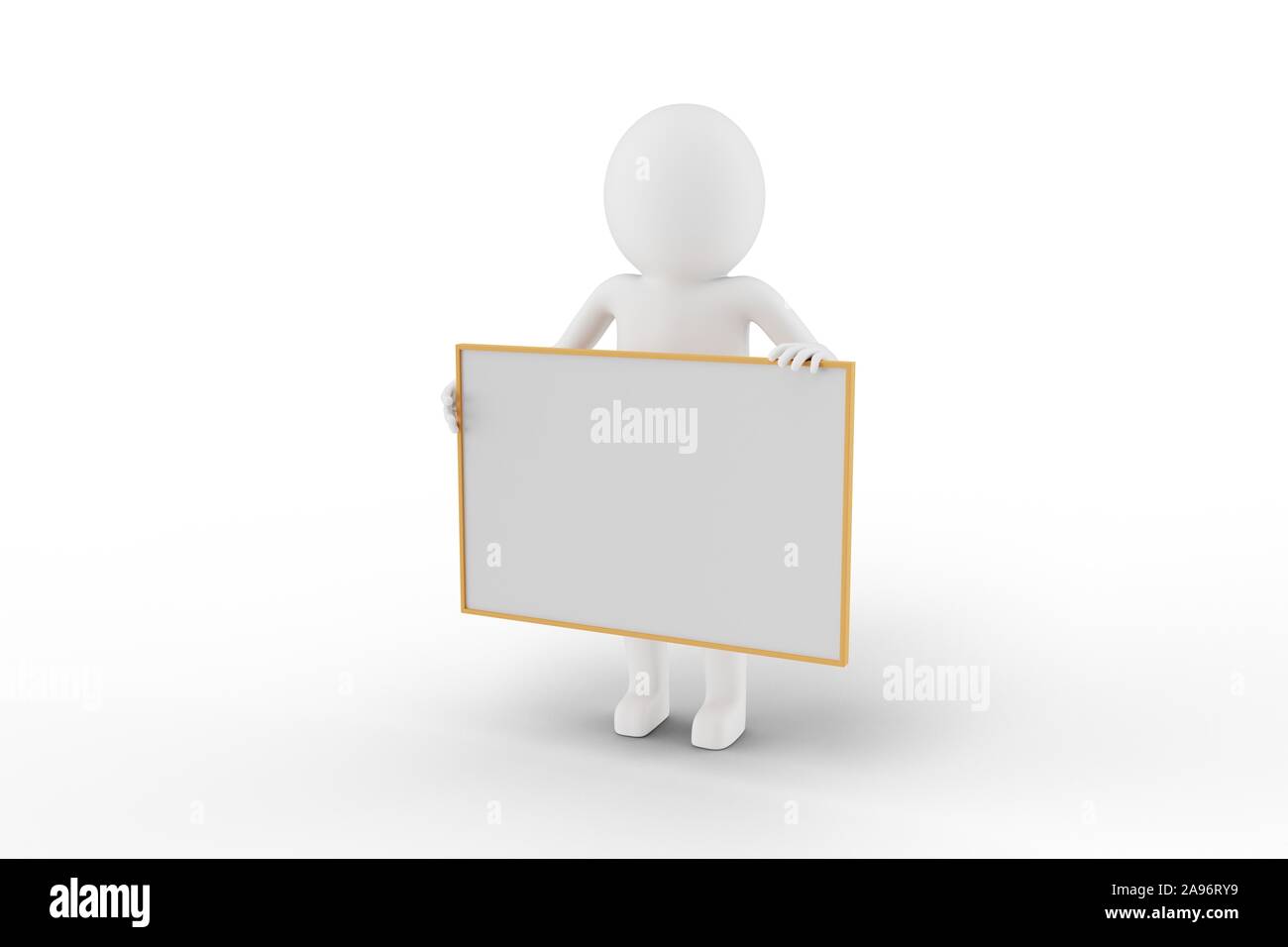 3D Man is presenting against an empty board on white background. High ...