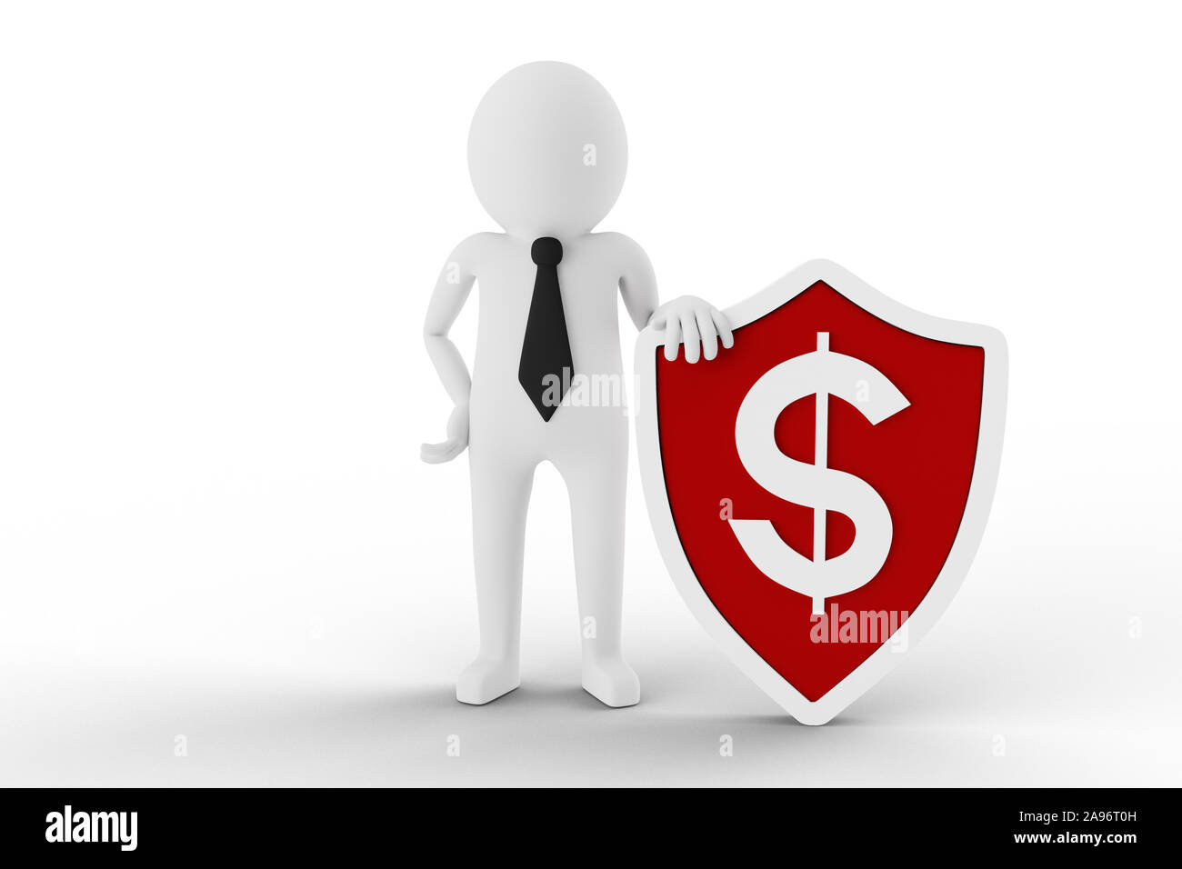 3D Man is posing with confidence with a shielded dollar sign against ...